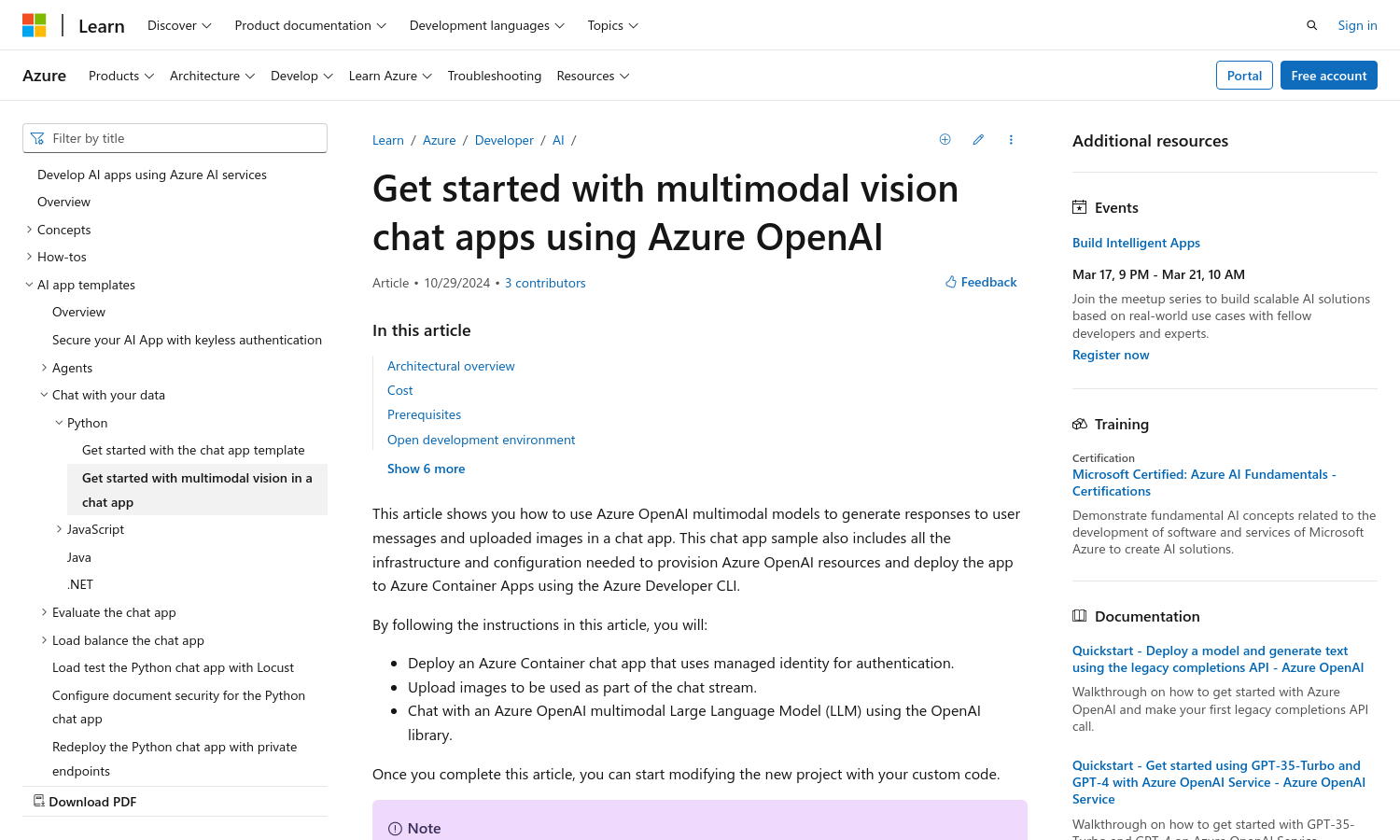 Microsoft | Multimodal vision chat apps using Azure OpenAI | Learn