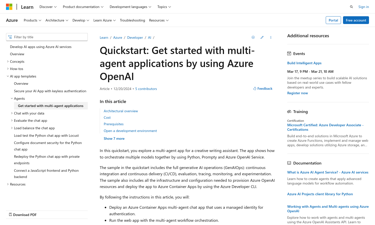 Microsoft | Quickstart: multi-agent applications using Azure OpenAI
