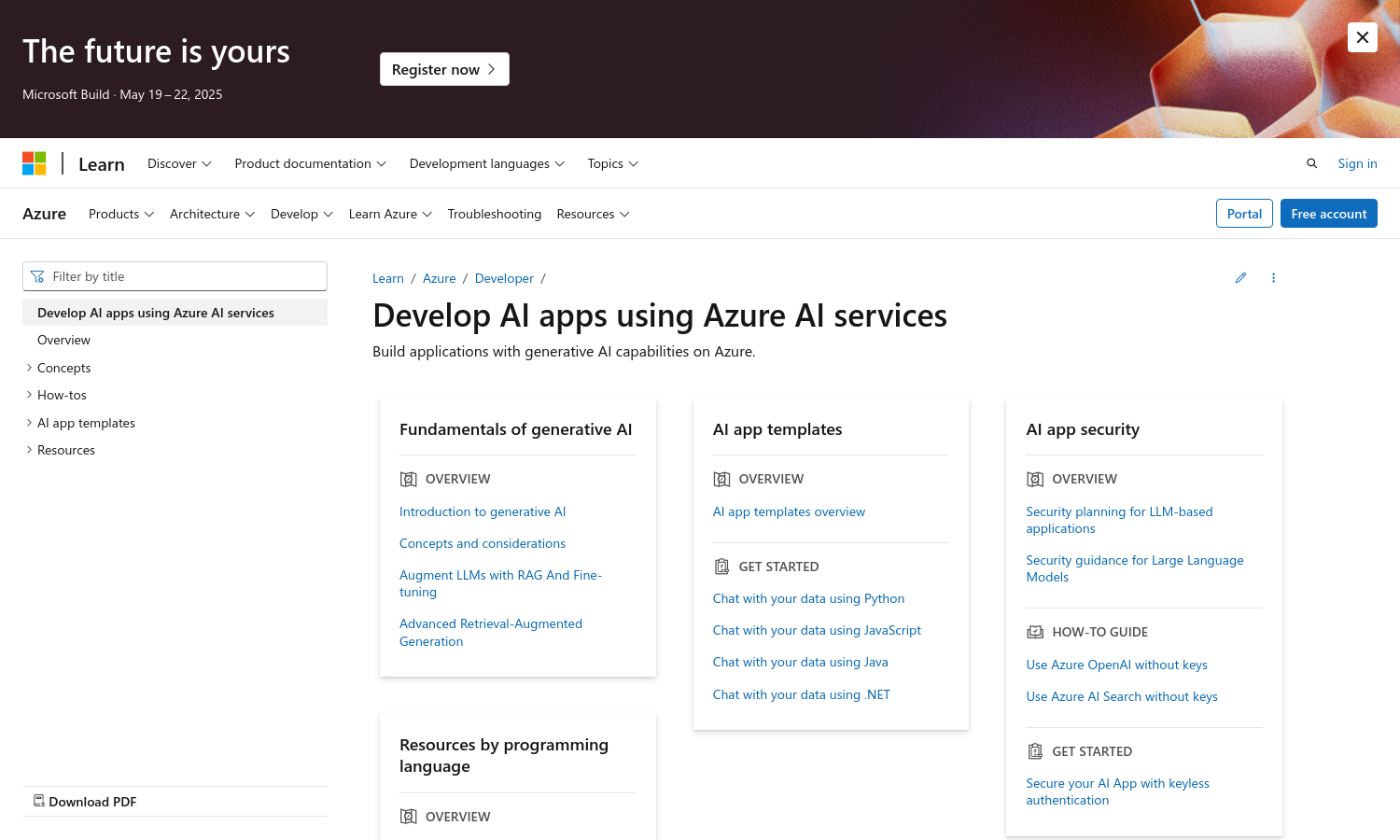 Microsoft | Develop AI apps using Azure AI services | Learn
