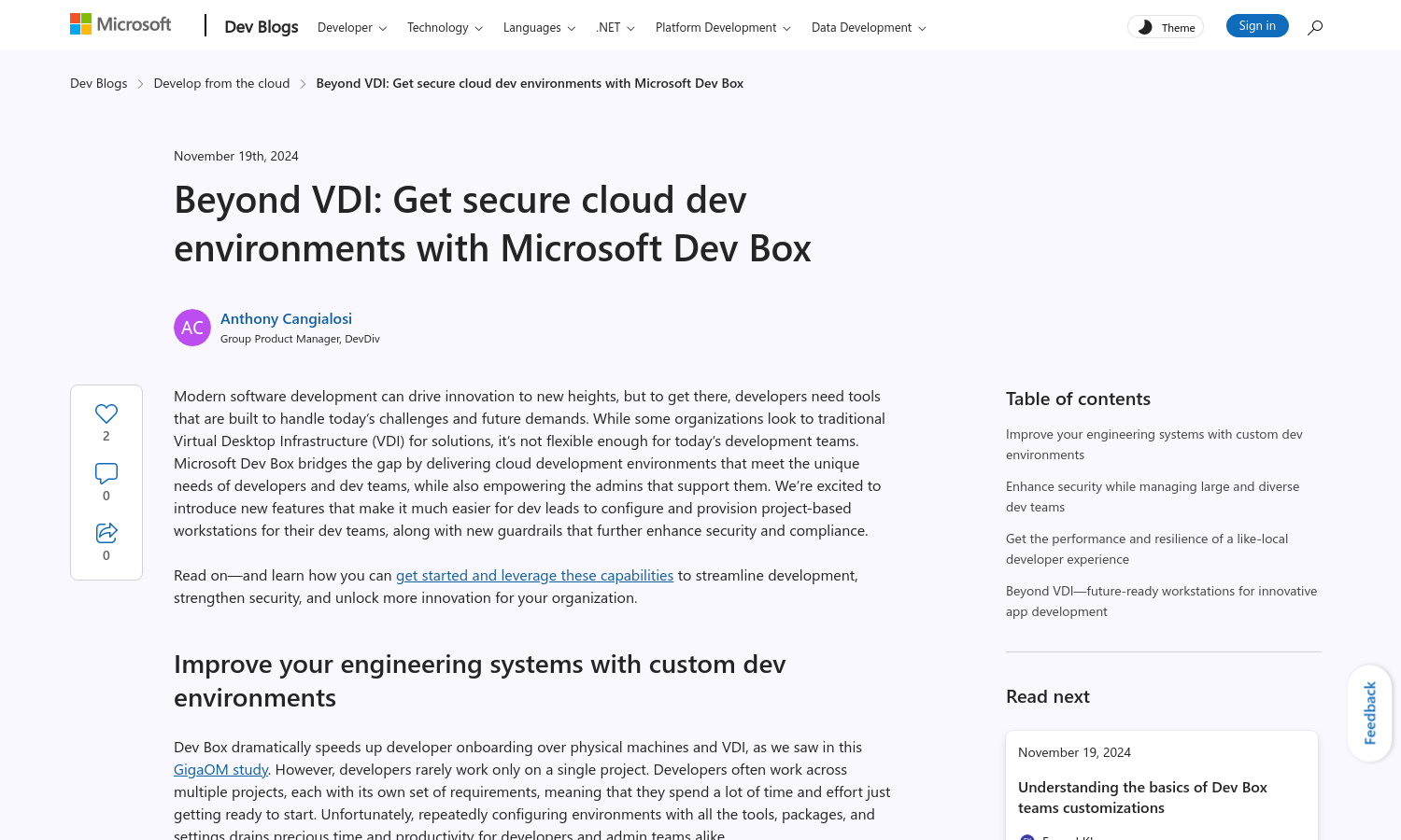 Microsoft | Secure cloud dev environments with Microsoft Dev Box | Read