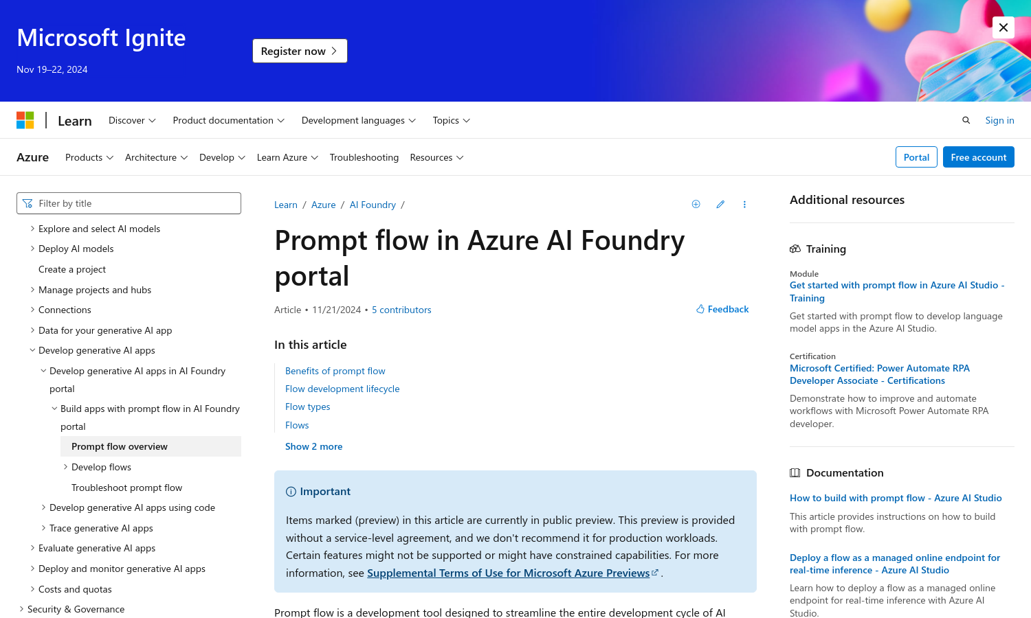 Microsoft | Prompt flow in Azure AI Foundry portal | Learn