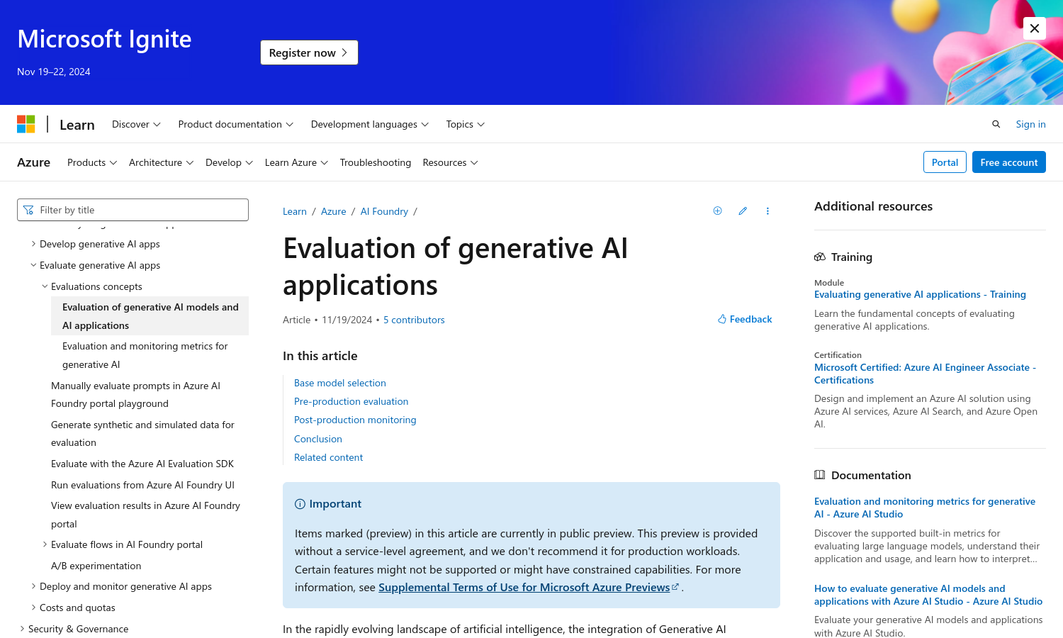 Microsoft | Evaluation of generative AI applications with Azure AI Foundry | Microsoft Learn