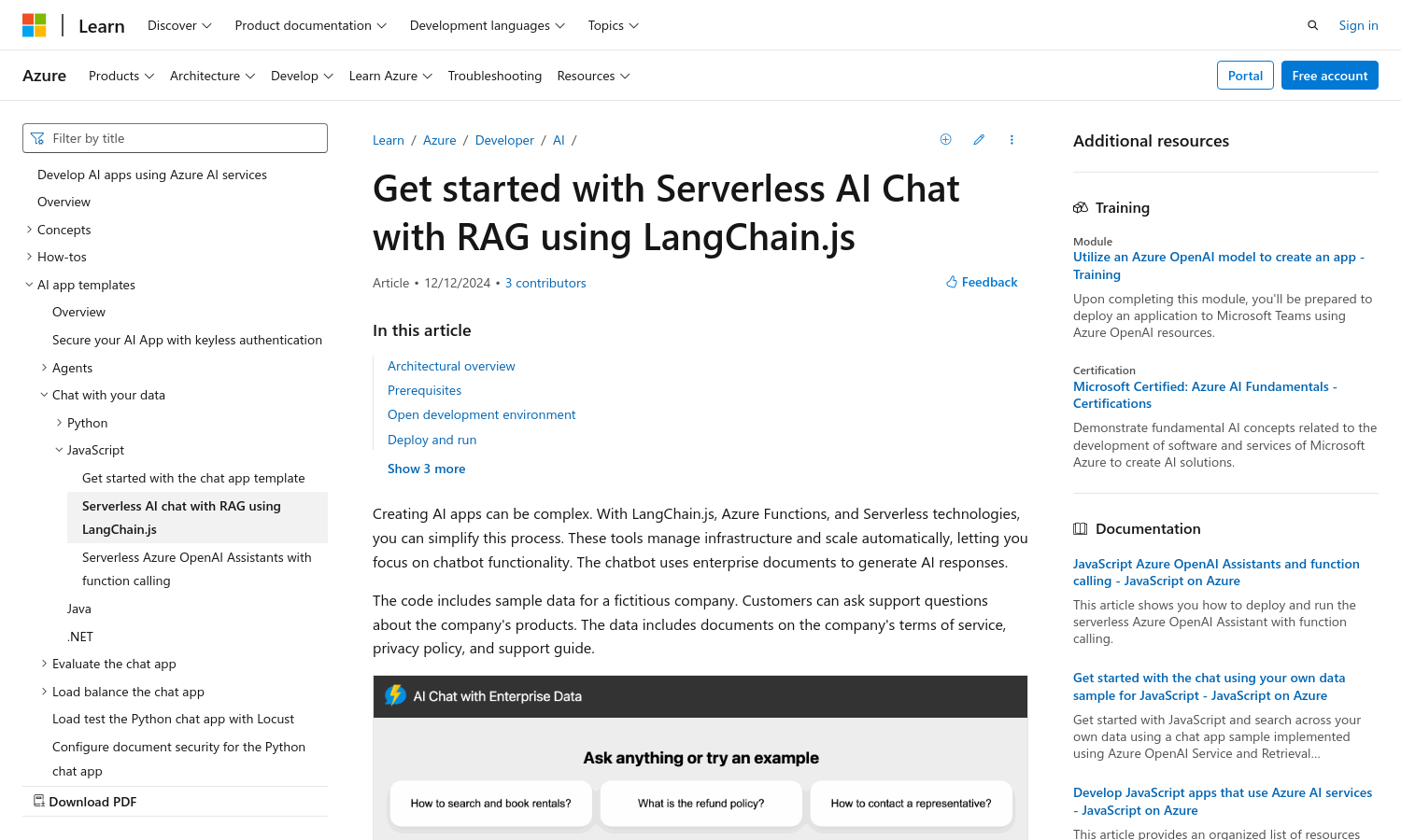 Microsoft | Serverless AI chat with RAG | Tutorial