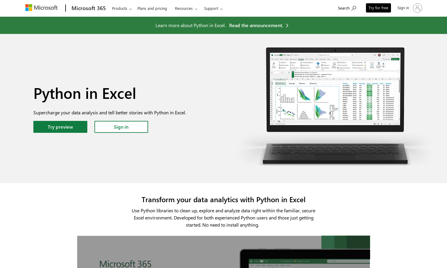 Microsoft | Supercharge your data analysis with Python in Excel | Trial