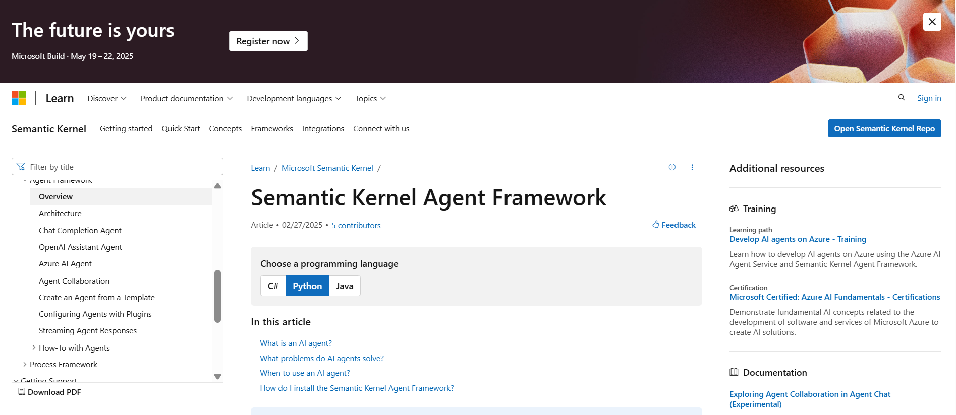 Microsoft | Semantic Kernel Agent Framework | Learn