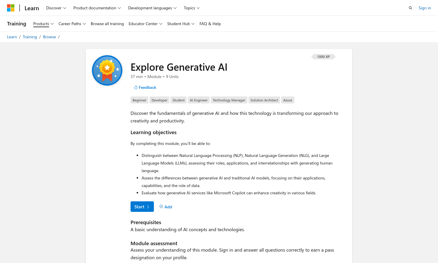 Microsoft | Explore Generative AI | Learn