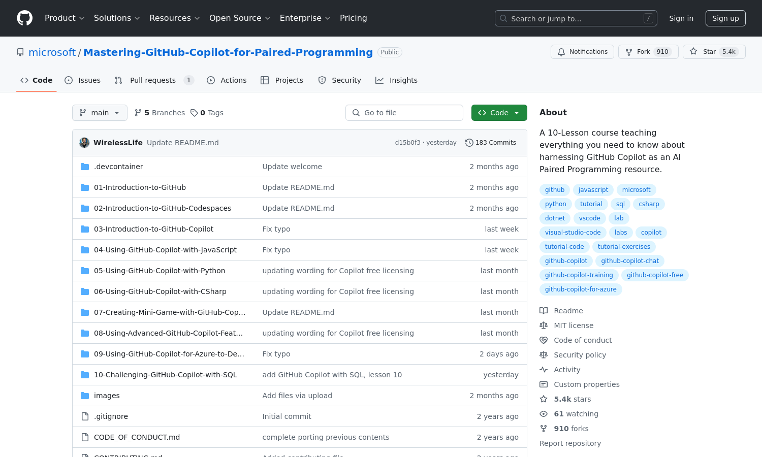 Microsoft Mastering Github Copilot For Paired Programming Repo