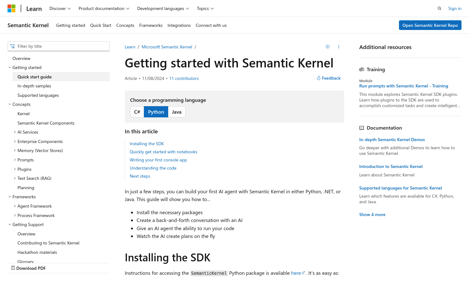 Microsoft Semantic Kernel Python Learn